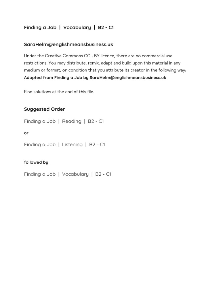 Finding A Job Vocabulary B2 C1 | PDF | Recruitment | Employment