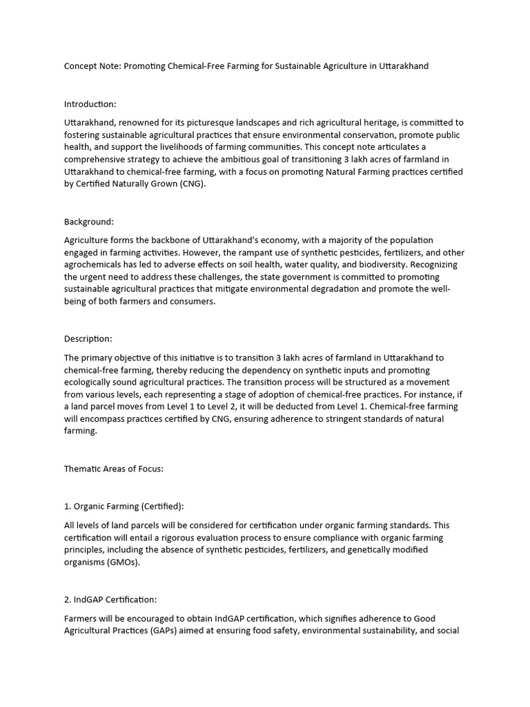 Concept Note Sample No 1 | PDF | Agriculture | Sustainable Agriculture