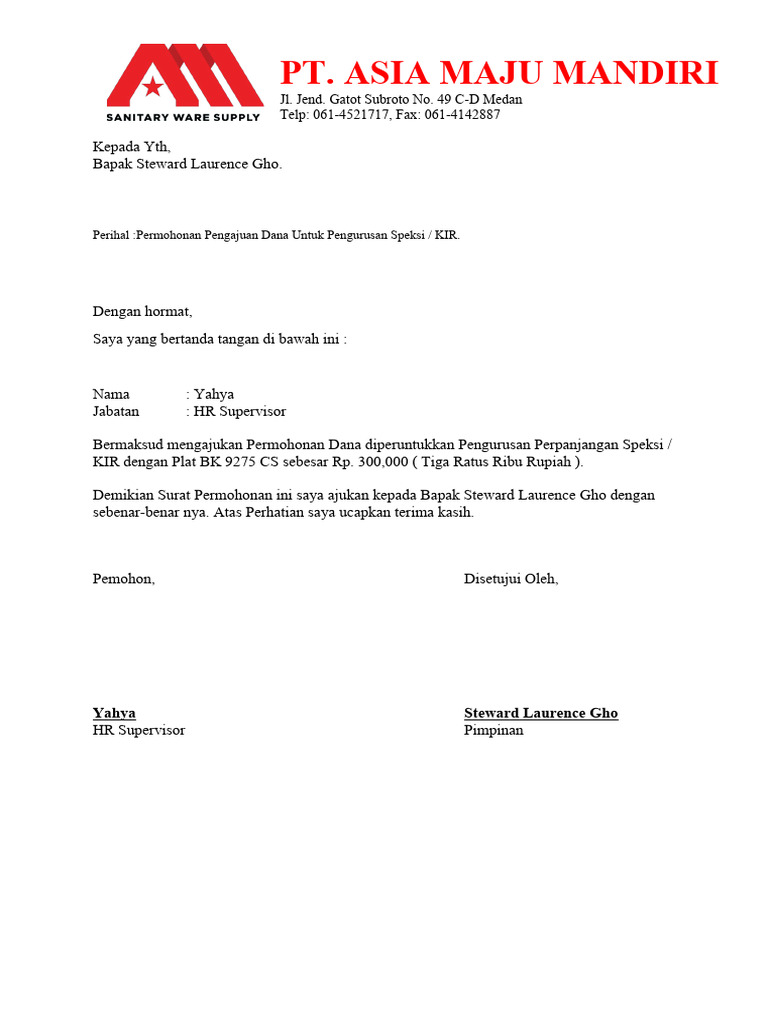 Permohonan Biaya Speksi-KIR | PDF