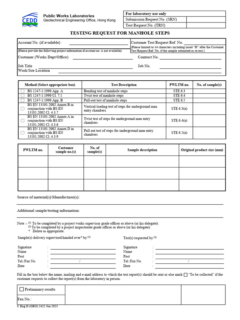 2422 Jun 23 - Testing Request For Manhole Steps | PDF | Technology ...