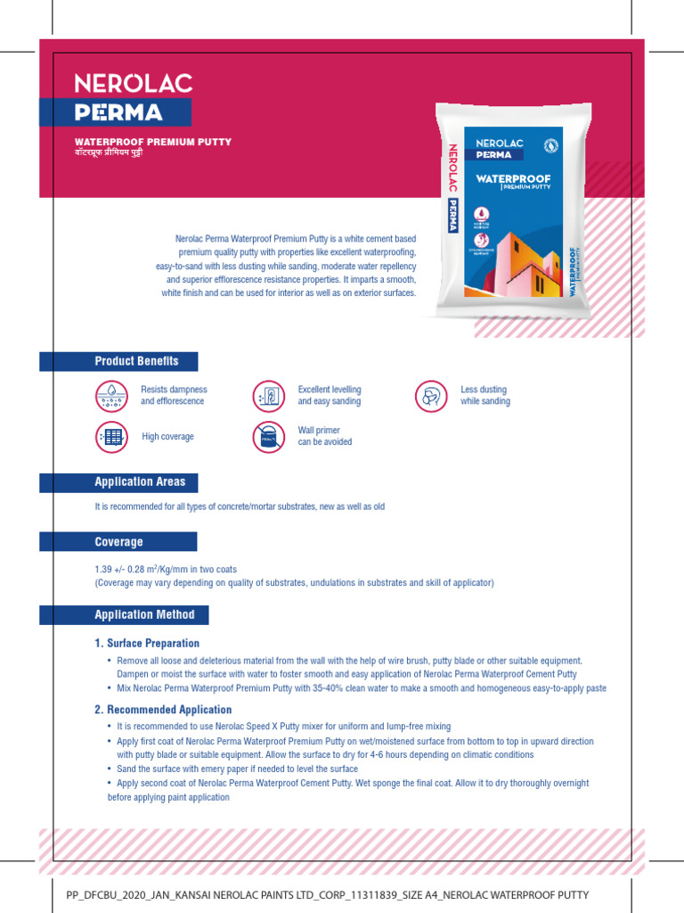 Nerolac Perma Waterproof Premium Putty | PDF | Paint | Materials