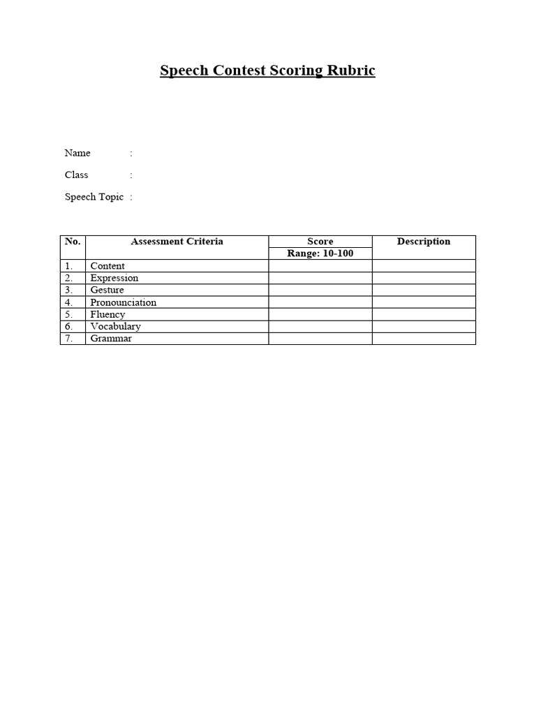 Speech Contest Scoring Rubric | PDF | Career & Growth