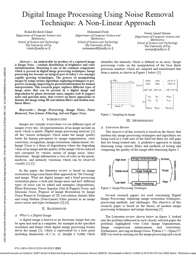 Digital Image Processing Using Noise Removal Technique A Non-Linear Approach | Download Free PDF ...