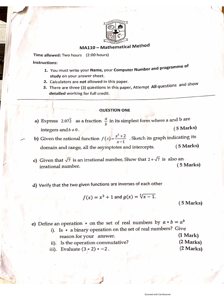 Math Test 1 Solution | PDF