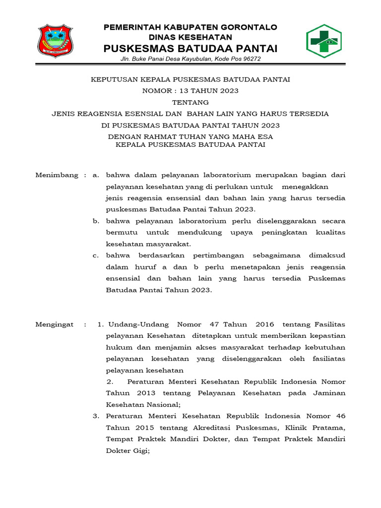 3.9.1.2 SK Jenis Reagensia Esensial Dan Bahan Lain Yang Harus Tersedia ...