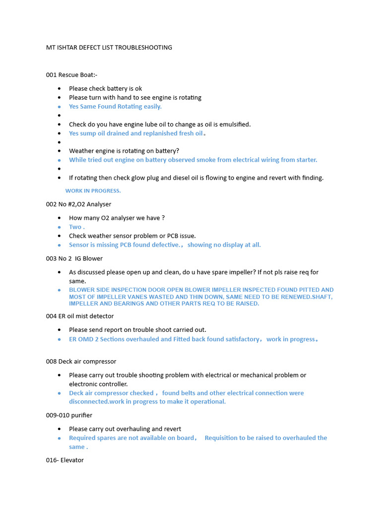 Defect list comment | PDF | Mechanical Engineering | Manufactured Goods