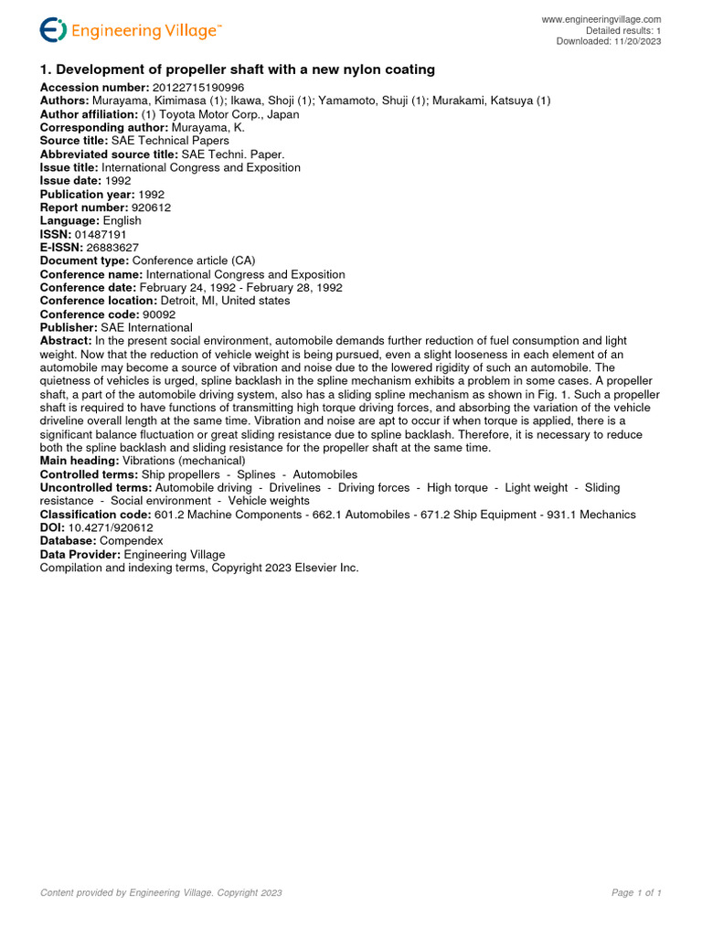 Engineering Village Detailed 11-20-2023 748344 | PDF | Propeller | Car