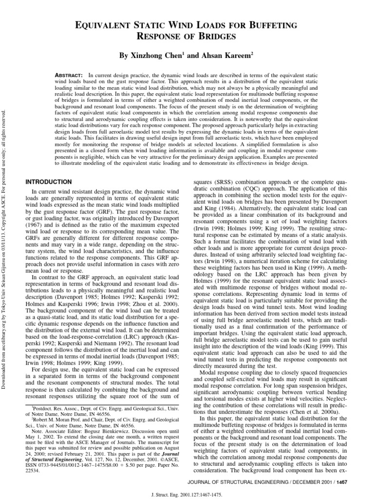 Equvalent Static Wind Loads For Buffeting | PDF | Bridge | Structural Load