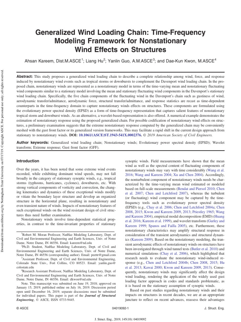Generalized Wind Loading Chain Time-Frequency Modeling Framework For Nonstationary Wind Effects ...