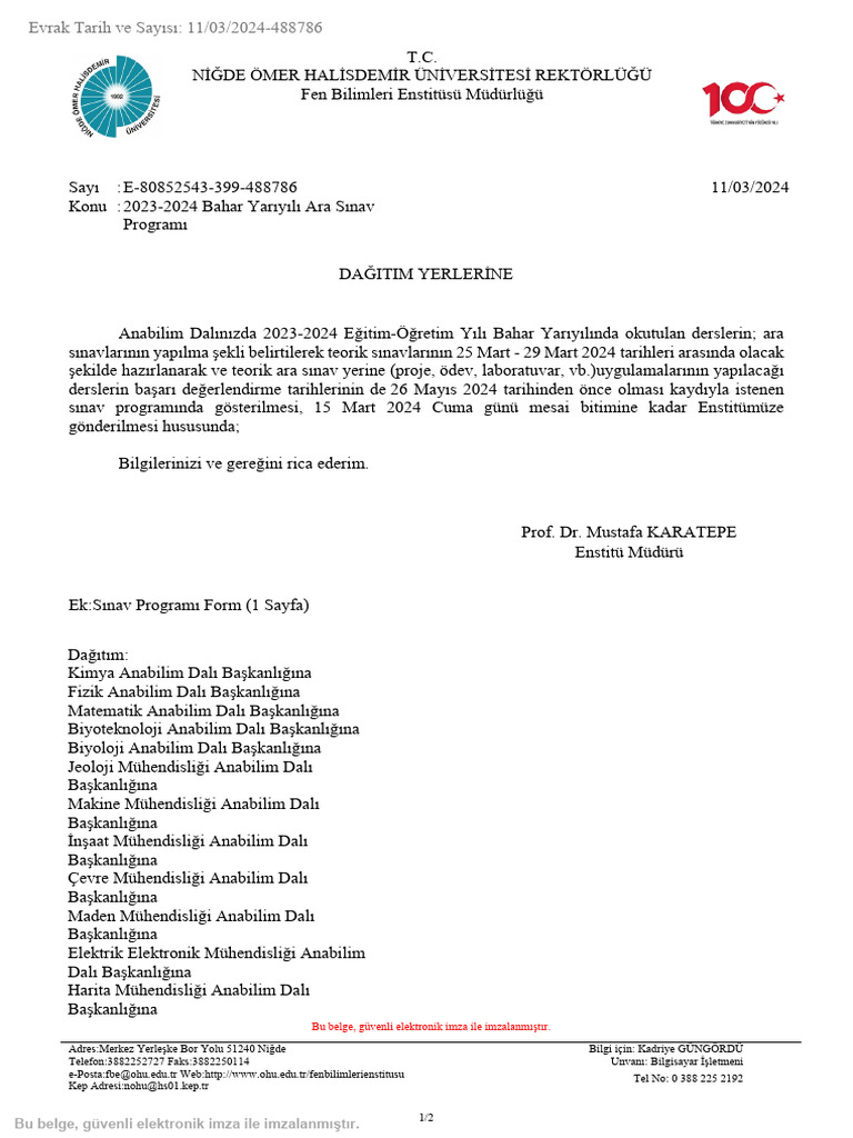 2023-2024 Bahar Yariyili Ara Sinav Programi | PDF