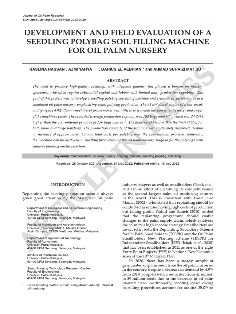 Article in Press DOI Darius El Pebrian Development and Field Evaluation ...