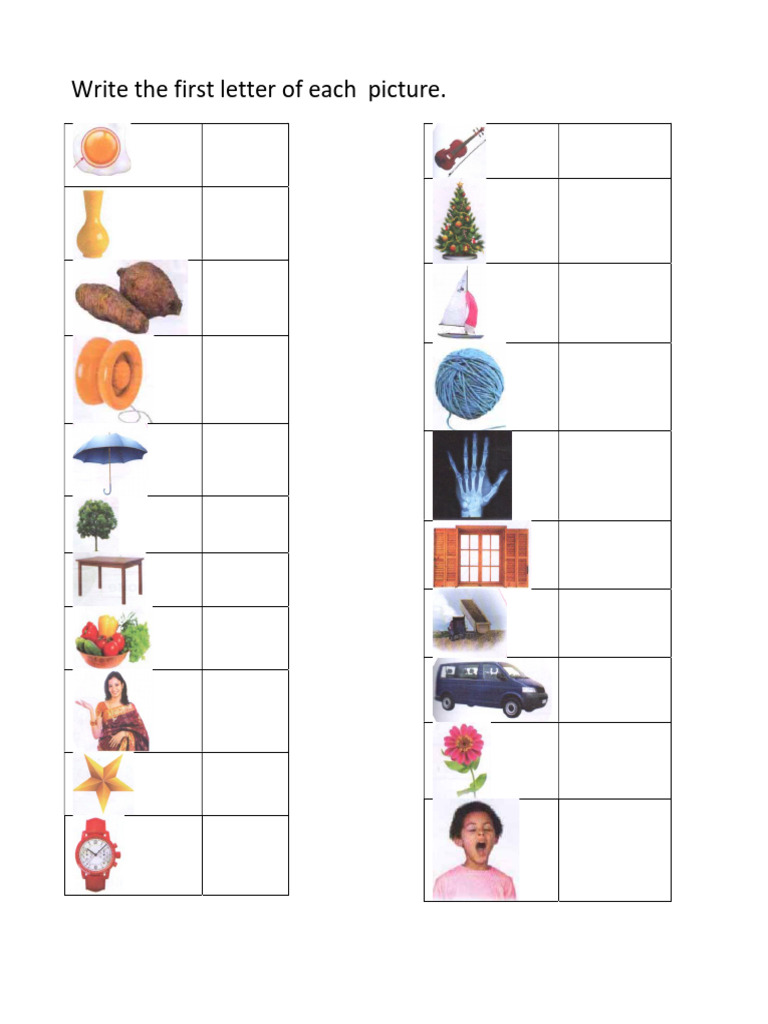 Write The First Letter of Each Picture. | PDF