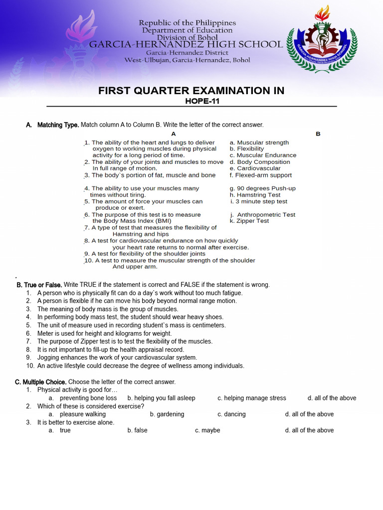 Physical Fitness Exam Questions and Answers | PDF | Physical Fitness ...