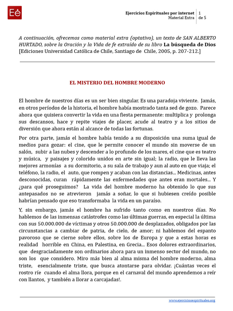 El Misterio Del Hombre Moderno S Alberto Hurtado Mat Extra | PDF | Religión y espiritualidad