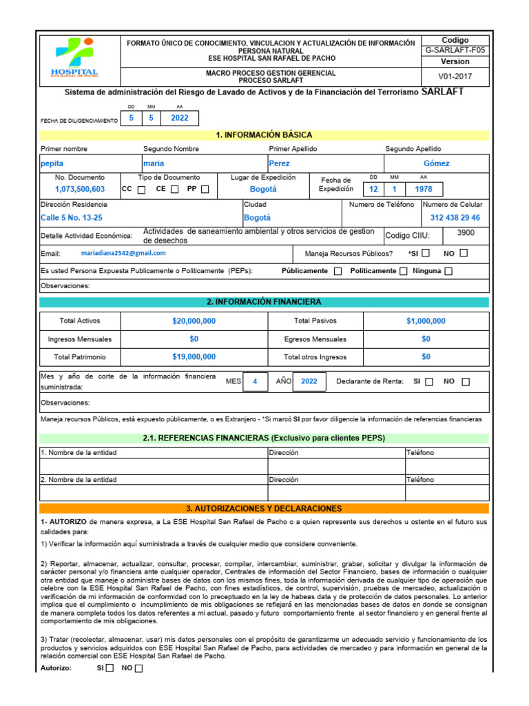 1 G SARLAFT F05 Formato Actualización SARLAFT Persona Natural | PDF | Bases de datos | Información