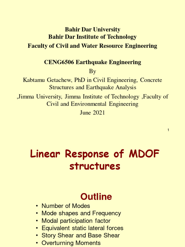 2.1 Linear Response of MDOF To Ground Excitation | PDF | Force | Mechanical Engineering