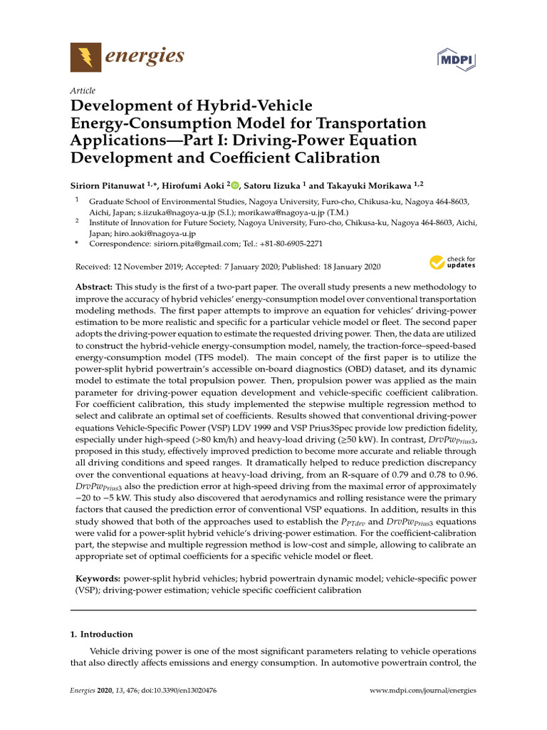 Development of Hybrid Vehicle Energy Consumption Model - I 2020 | PDF | Fuel Economy In ...
