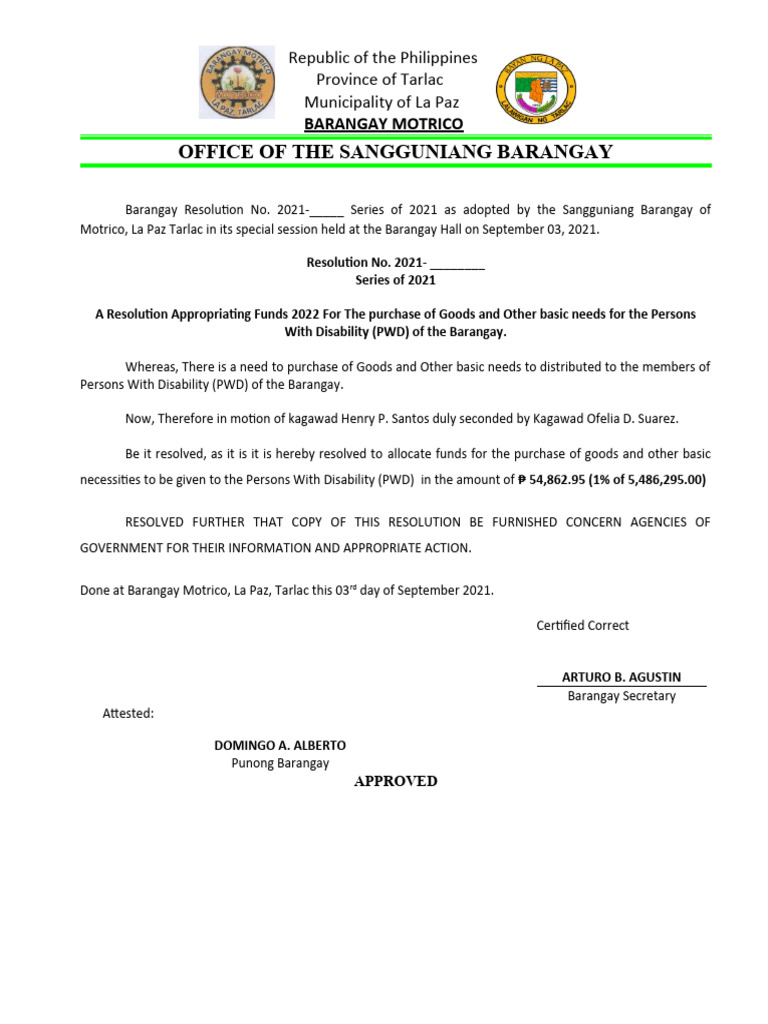 PWD Fund Allocation Resolution 2022 | PDF