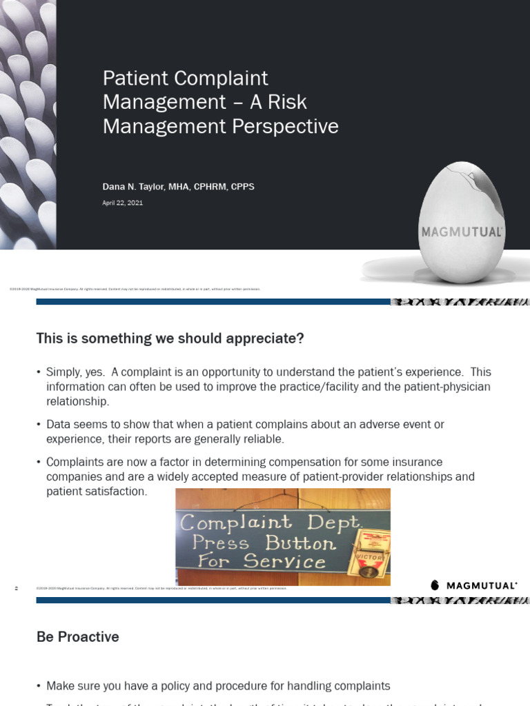 Handout - Mag Mutual - Patient Complaint Management | PDF | Patient ...