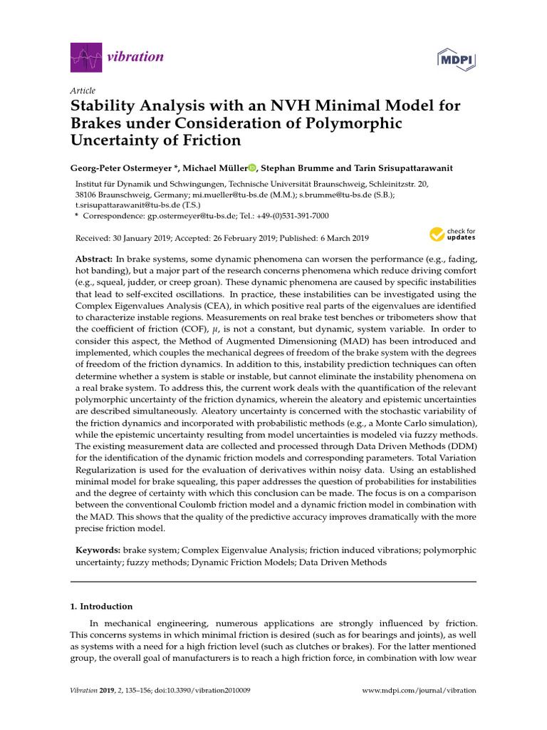 Stability Analysis With An NVH Minimal Model For B | PDF | Friction ...