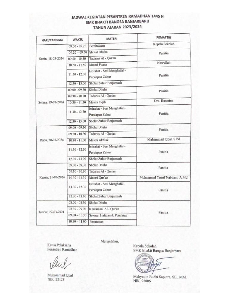 Jadwal Pesantren Ramadhan | PDF