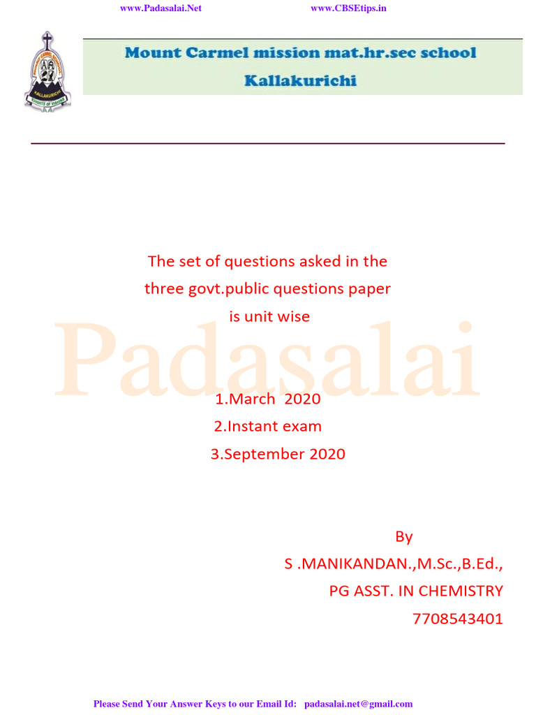 76-12th Chemistry - Unit Wise Public Questions Collection - English ...