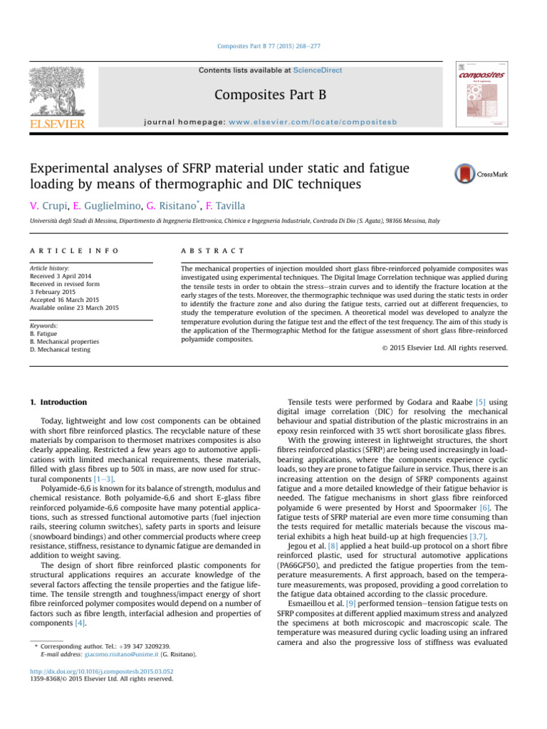 Crupi Et Al. - 2015 - Experimental Analyses of SFRP Material Under Stati | PDF | Fatigue ...