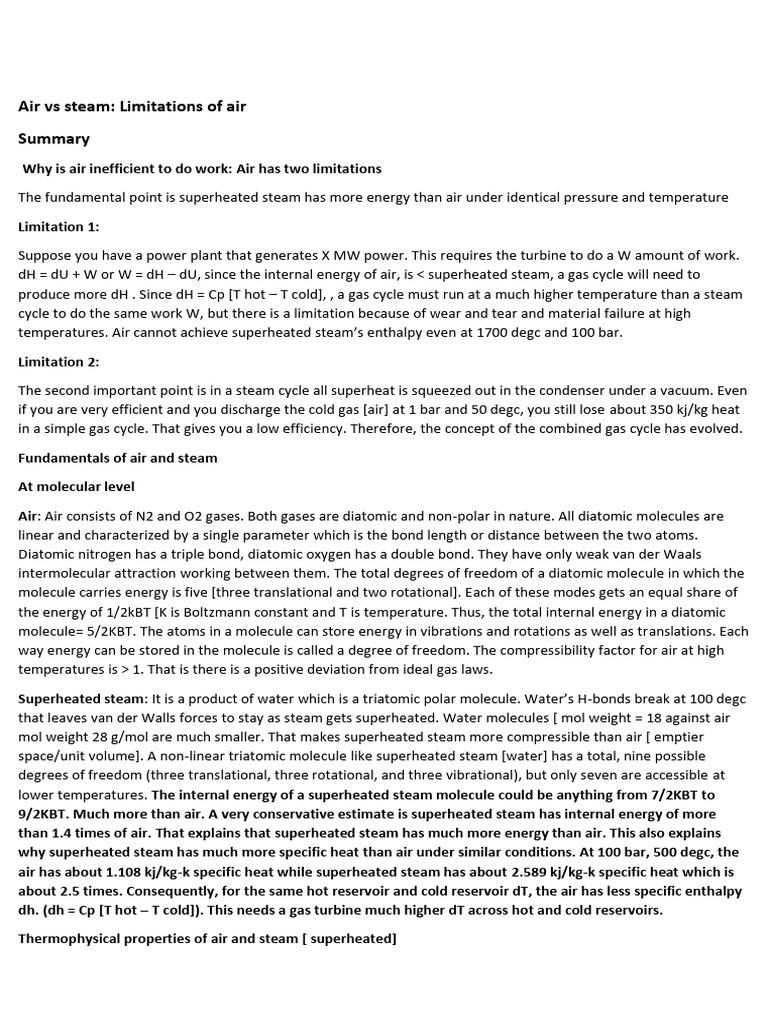 Air Vs Steam - Limitations of Air | PDF | Steam | Heat