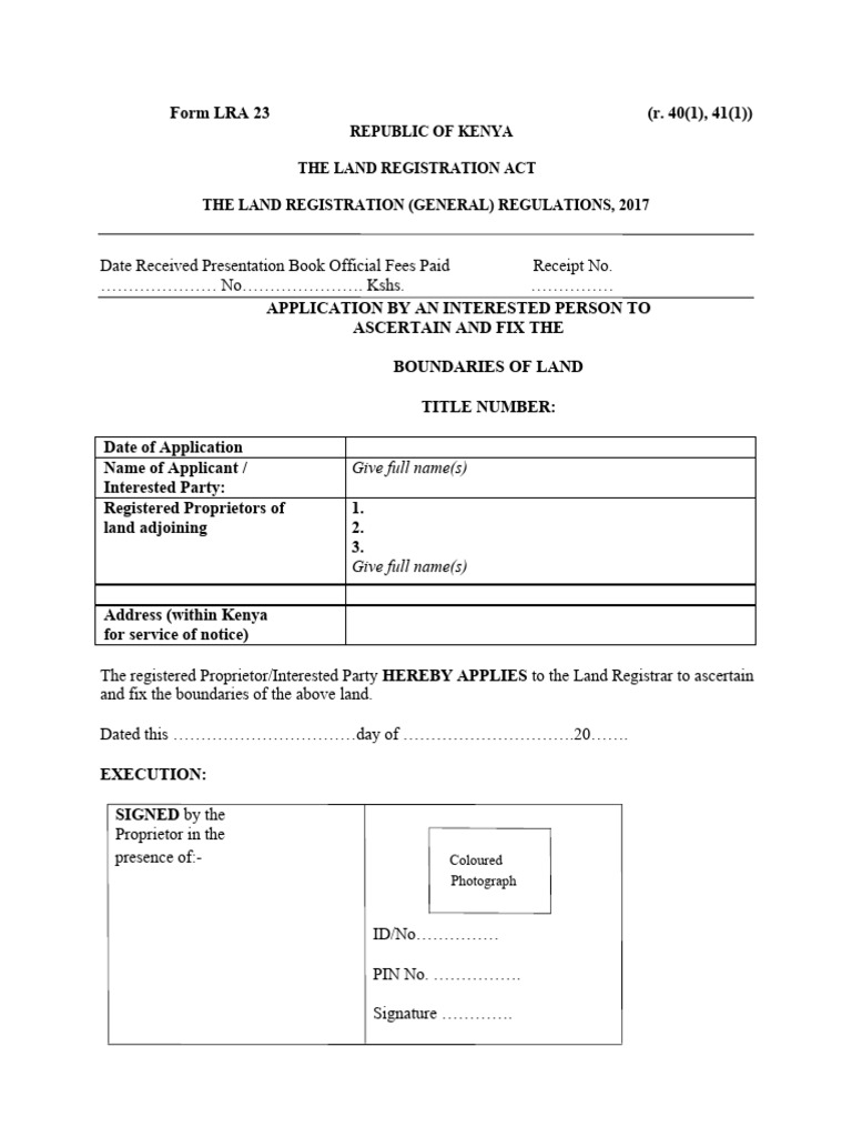 Form LRA 23 APPLICATION BY AN INTERESTED PERSON TO ASCERTAIN AND FIX ...