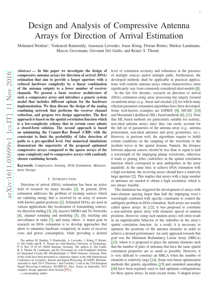 Design and Analysis of Compressive Antenna Arrays For Direction of Arrival Estimation | PDF ...
