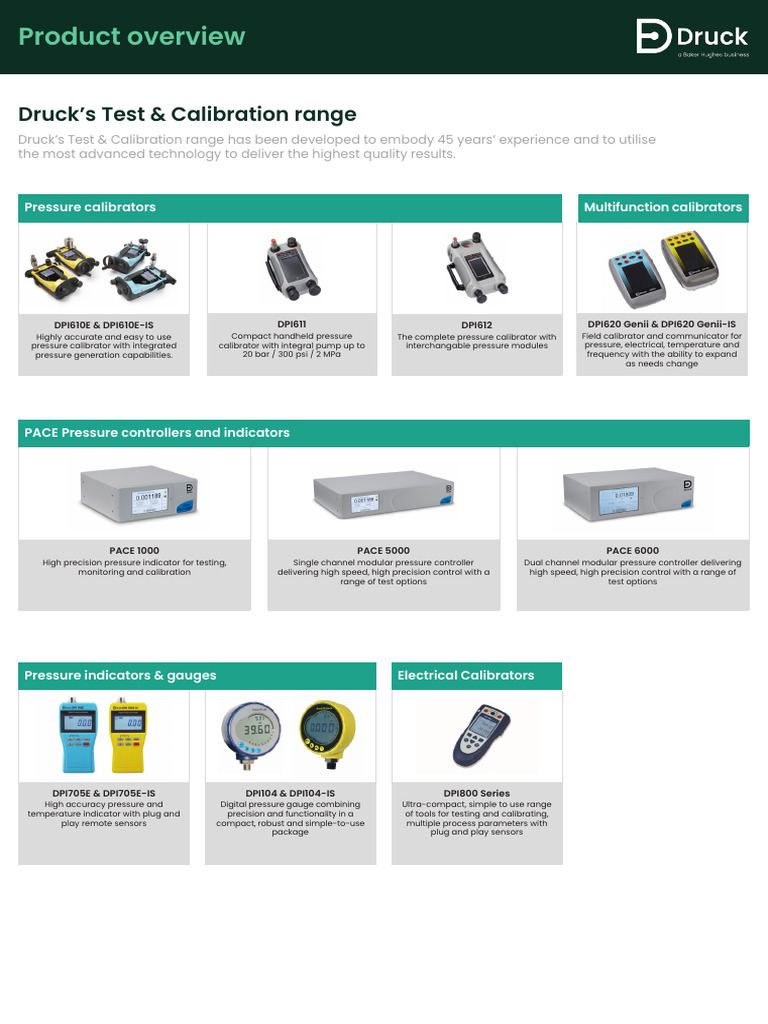 Druck Product Mapping Brochure | PDF | Pressure Measurement | Calibration