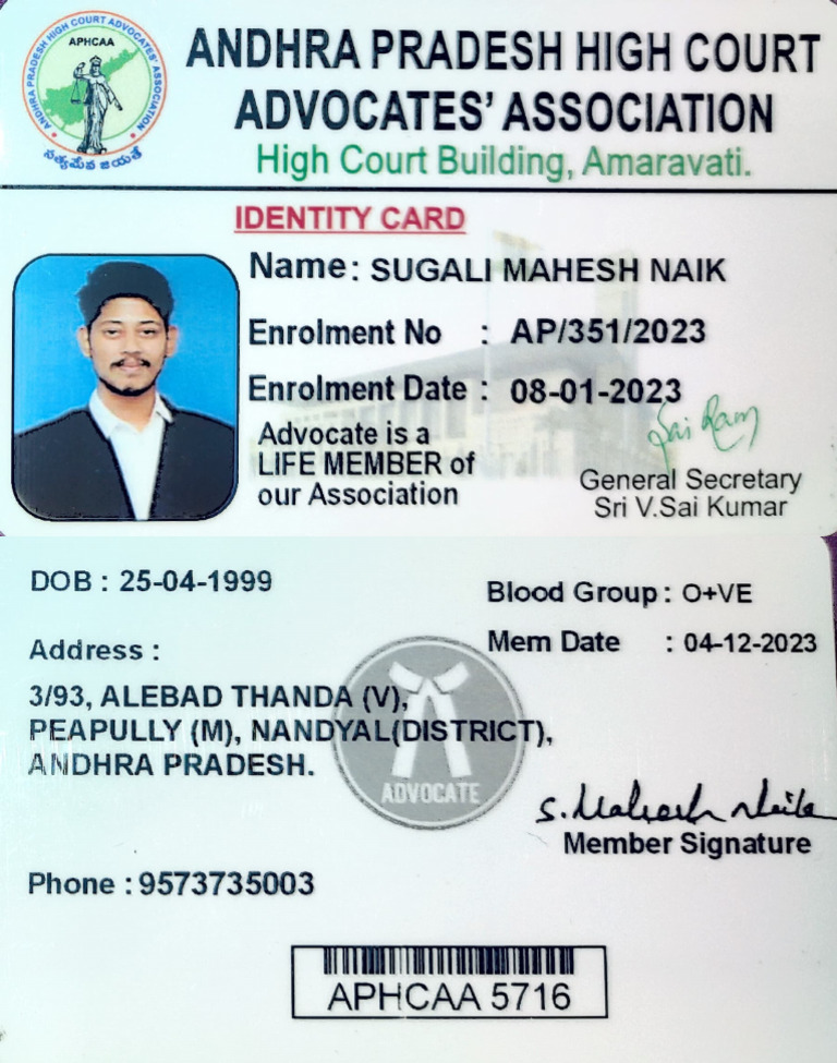 Advocate ID Card - Andhra Pradesh | PDF