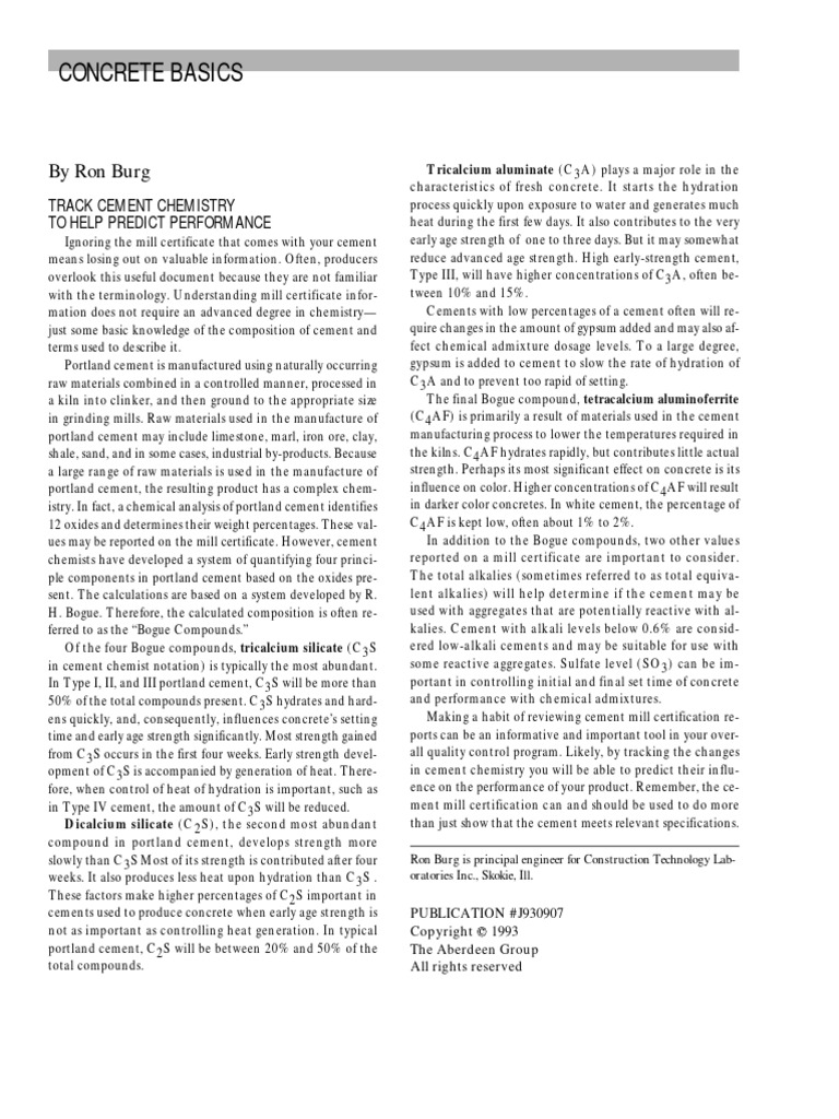 Concrete Construction Article PDF - Track Cement Chemistry To Help ...