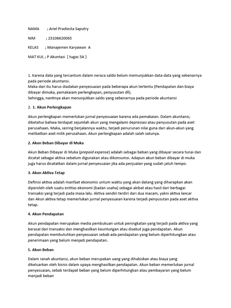 Tugas P Akuntasi 5A 2024 | PDF | Bisnis