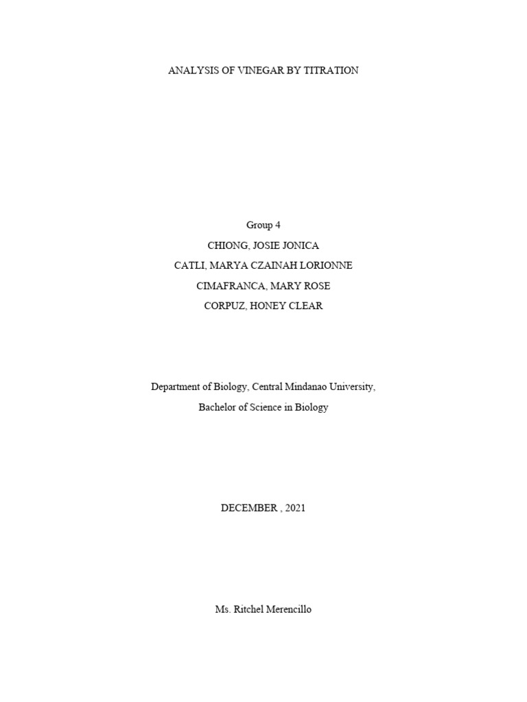 Lab Report Vinegar Titration | PDF | Titration | Chemistry