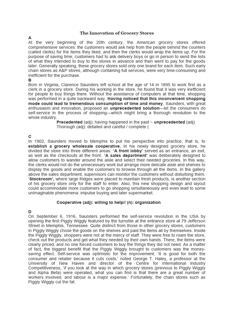 The Innovation of Grocery Stores | PDF | Grocery Store | Supermarket