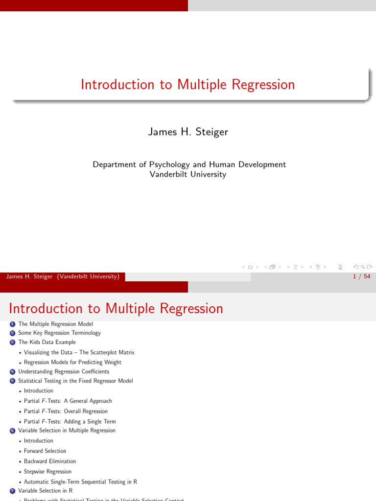 James Steiger R For MultipleRegressionIntro | PDF | Linear Regression | Coefficient Of Determination