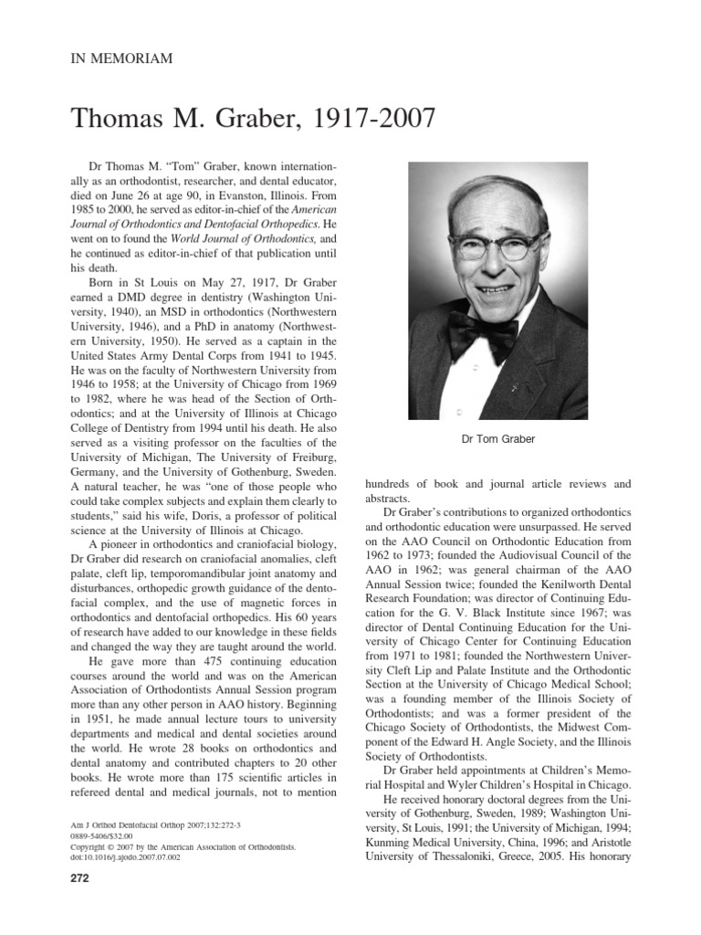 Thomas M. Graber, 1917-2007 | PDF | Orthodontics | Dentistry Branches