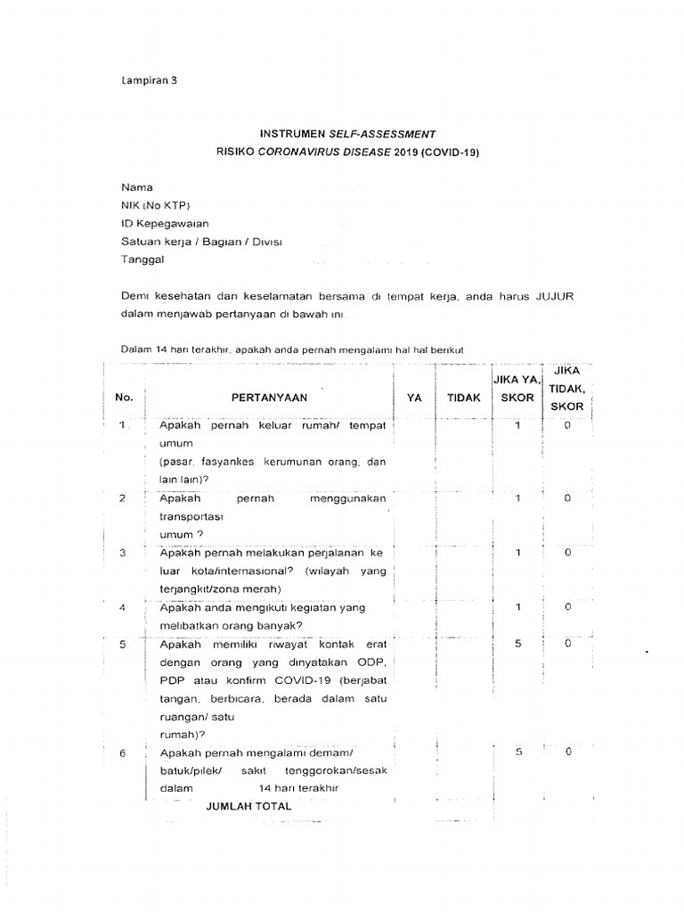data_27-10-2021_Lampiran_III_Formulir_Self_Assessment | PDF