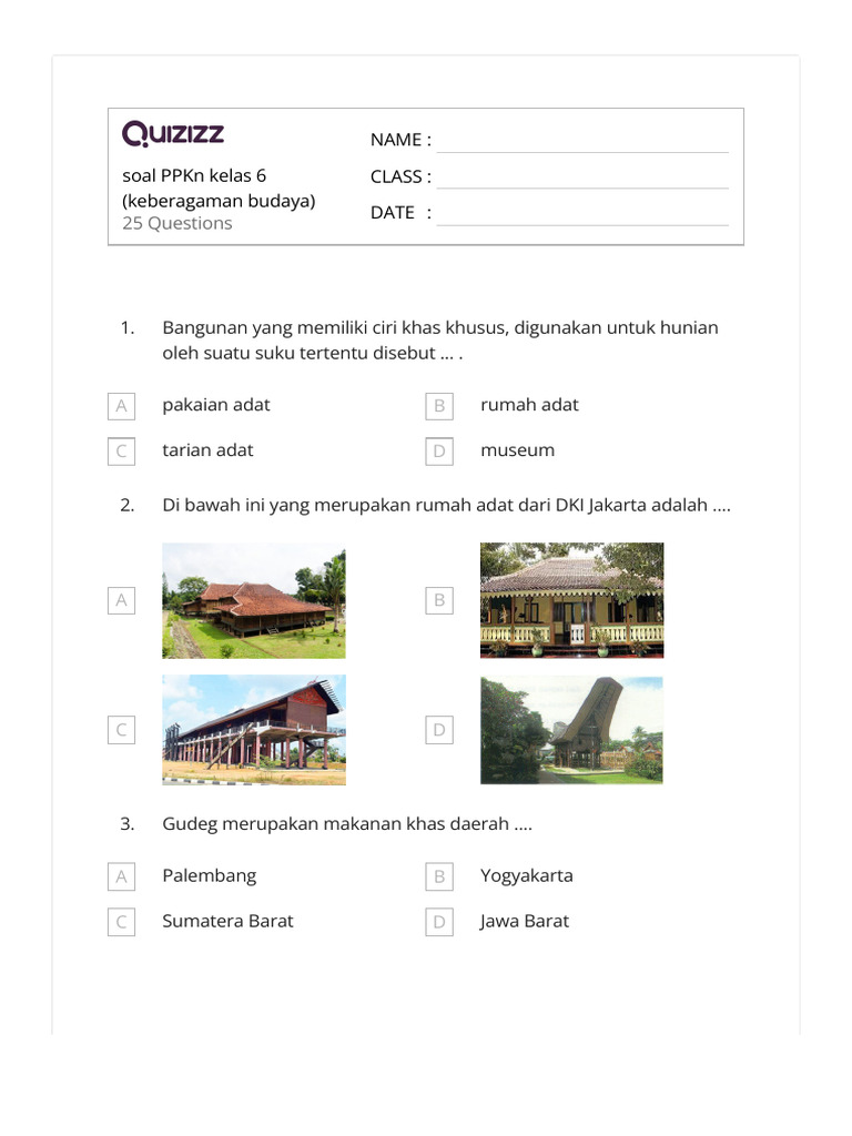 Soal PPKN Kelas 6 (Keberagaman Budaya) | PDF