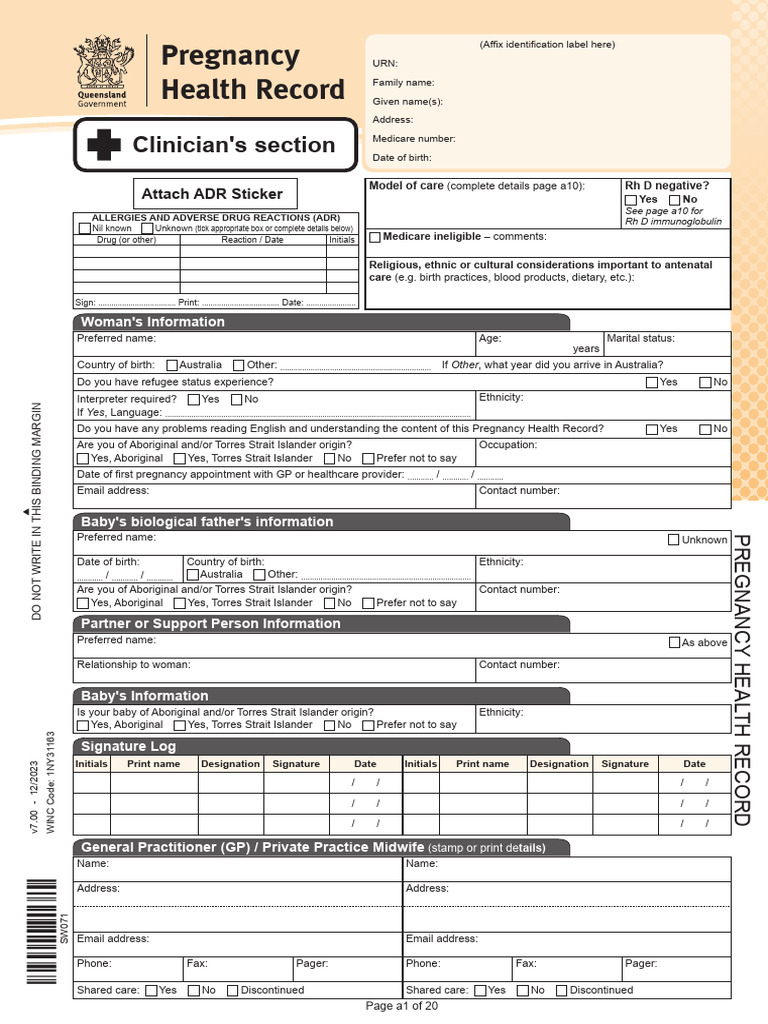 Pregnancy Health Record | Download Free PDF | Pregnancy | Major ...
