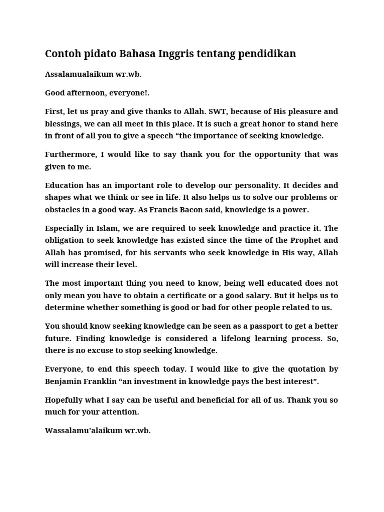 Pidato Bhs Inggris (Muhadhoroh) - WPS Office | PDF | Learning | Cognitive Science