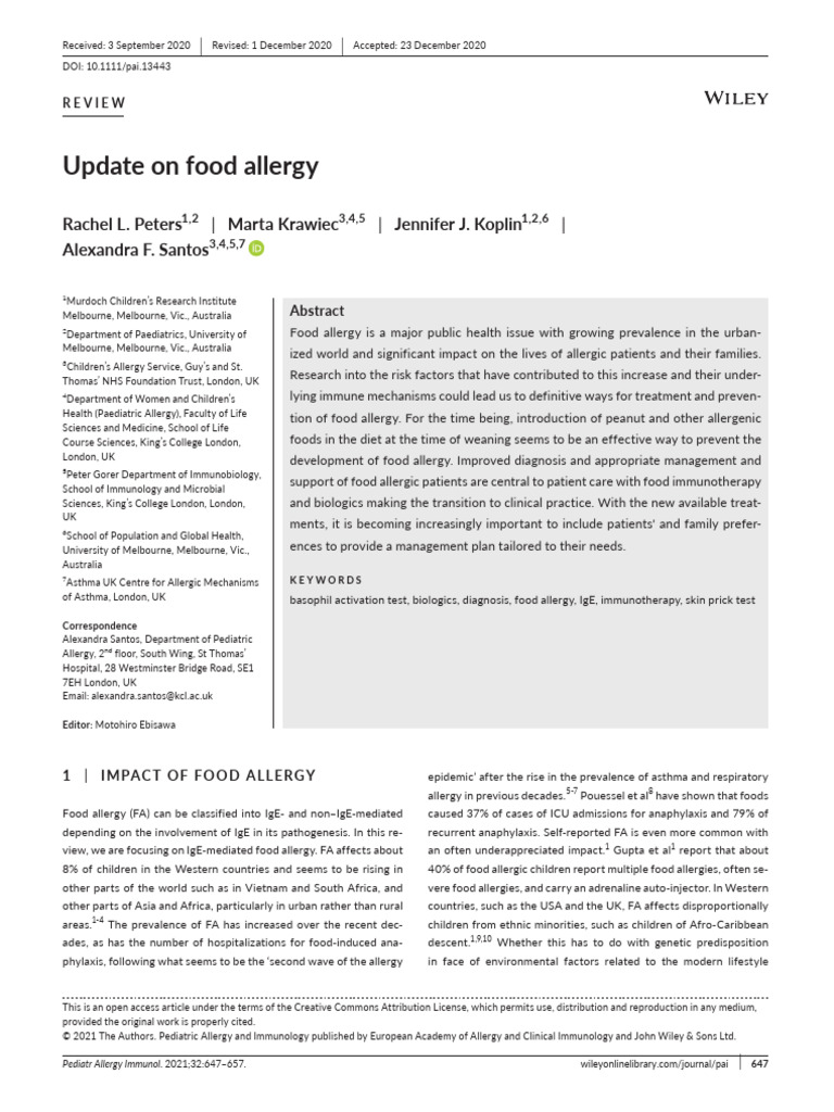 Update On Food Allergy | PDF | Allergy | Food Allergy