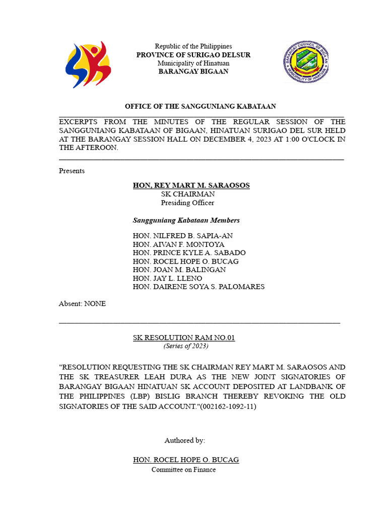 SK Resolution RAM No. 1 | Download Free PDF | Banking