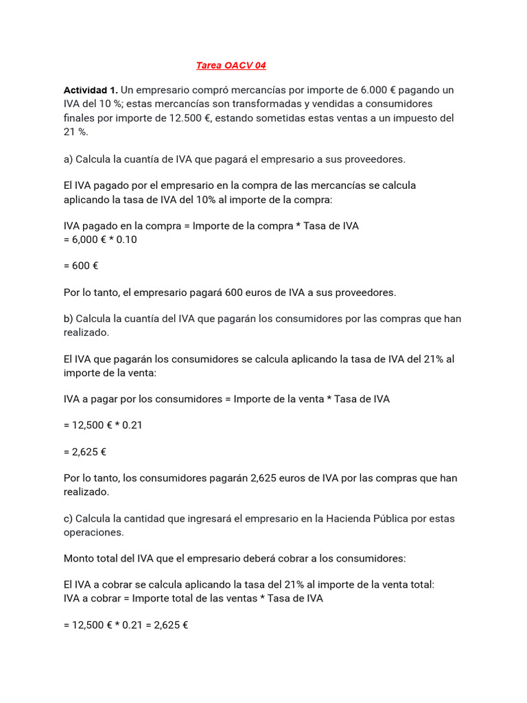 Cálculo de IVA y Operaciones Comerciales | PDF | Impuestos | Factura