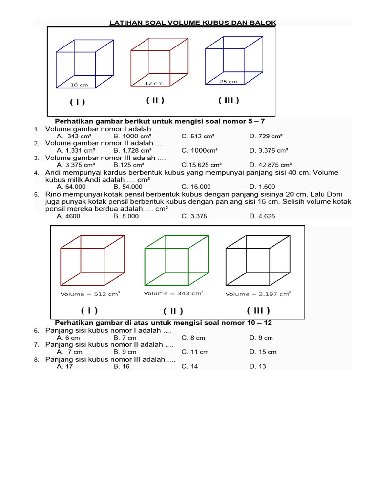 Latihan Soal Volume Kubus Dan Balok | PDF