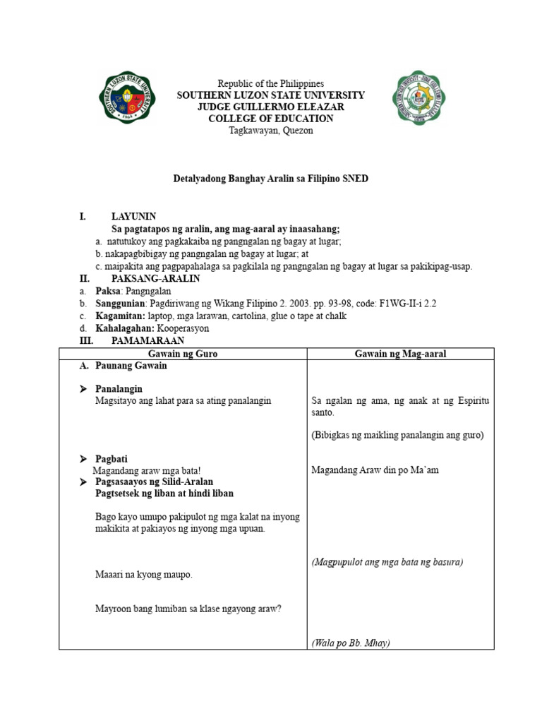 Detalyadong Banghay Aralin Sa Filipino Pangngalan SNED (1st) | PDF