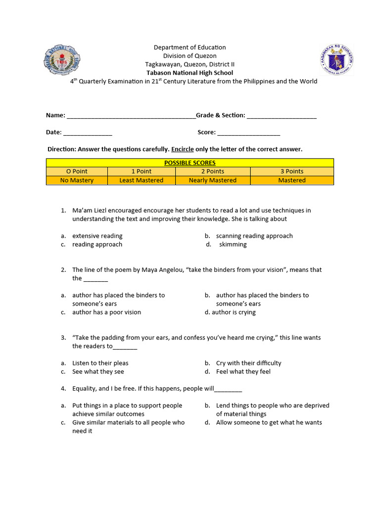 4th Quarter Examination For 21st Century | PDF | Poverty | Poverty ...