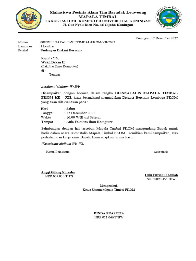 Surat Undangan Diskusi Bersama Wadek | PDF