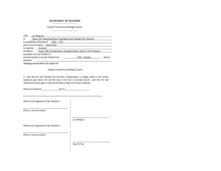 Instrument of transfer | PDF